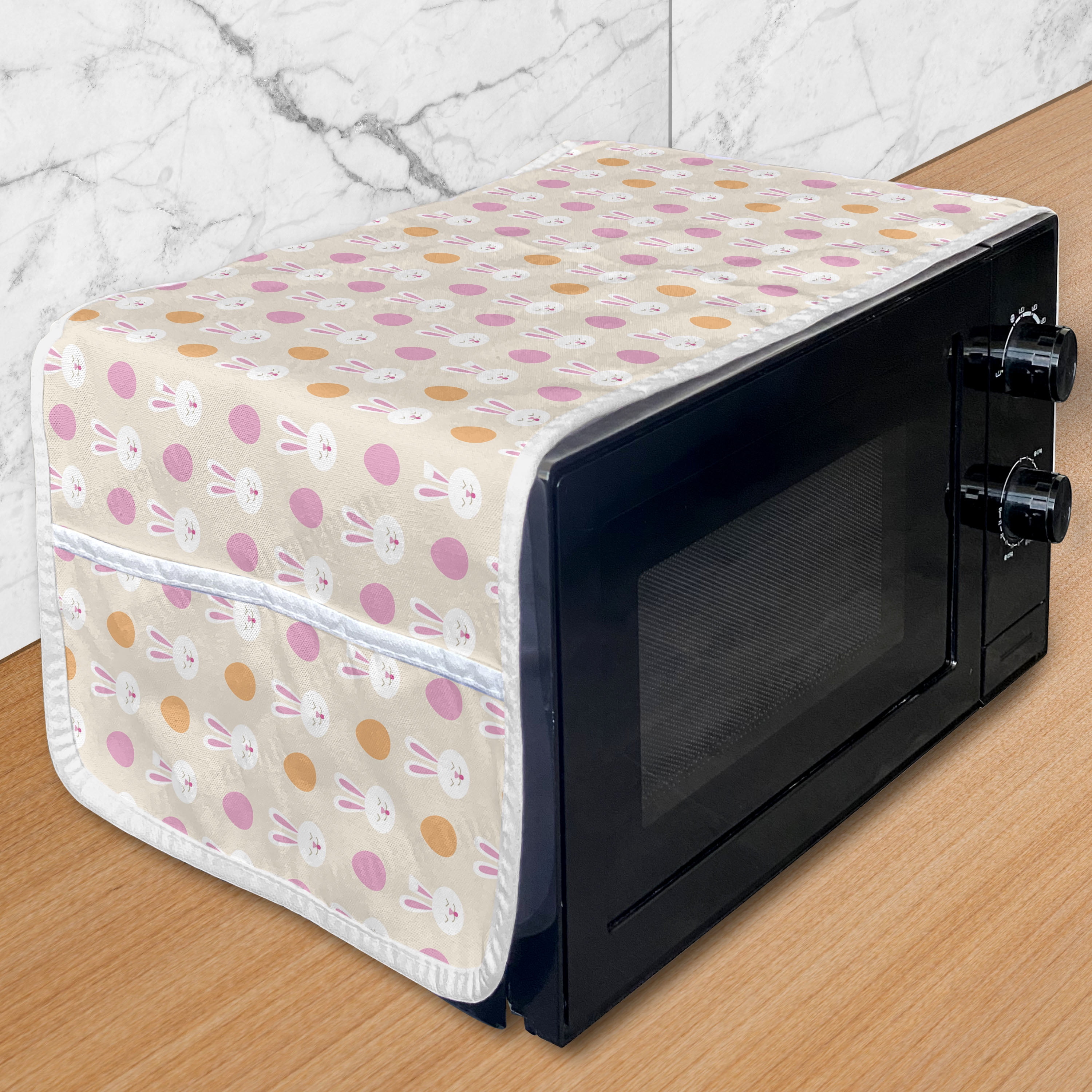 Easter Microwave Oven Cover, Cartoon Style Pattern with Bunny Faces and ...