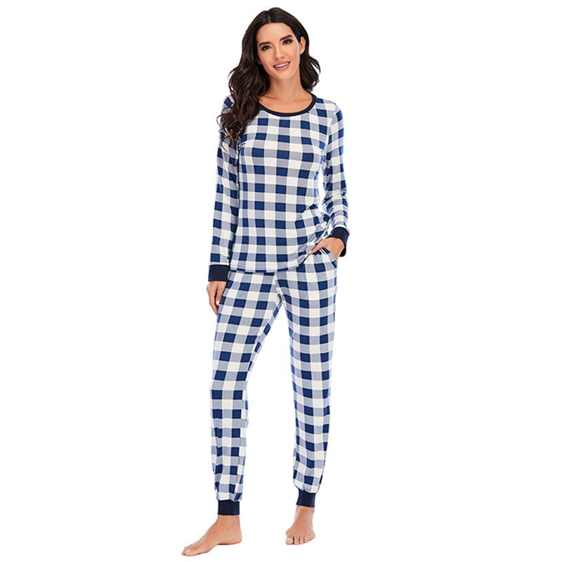 Orchip Women Plaid Pajamas Sets Long Sleeve Tops And Pants Sets