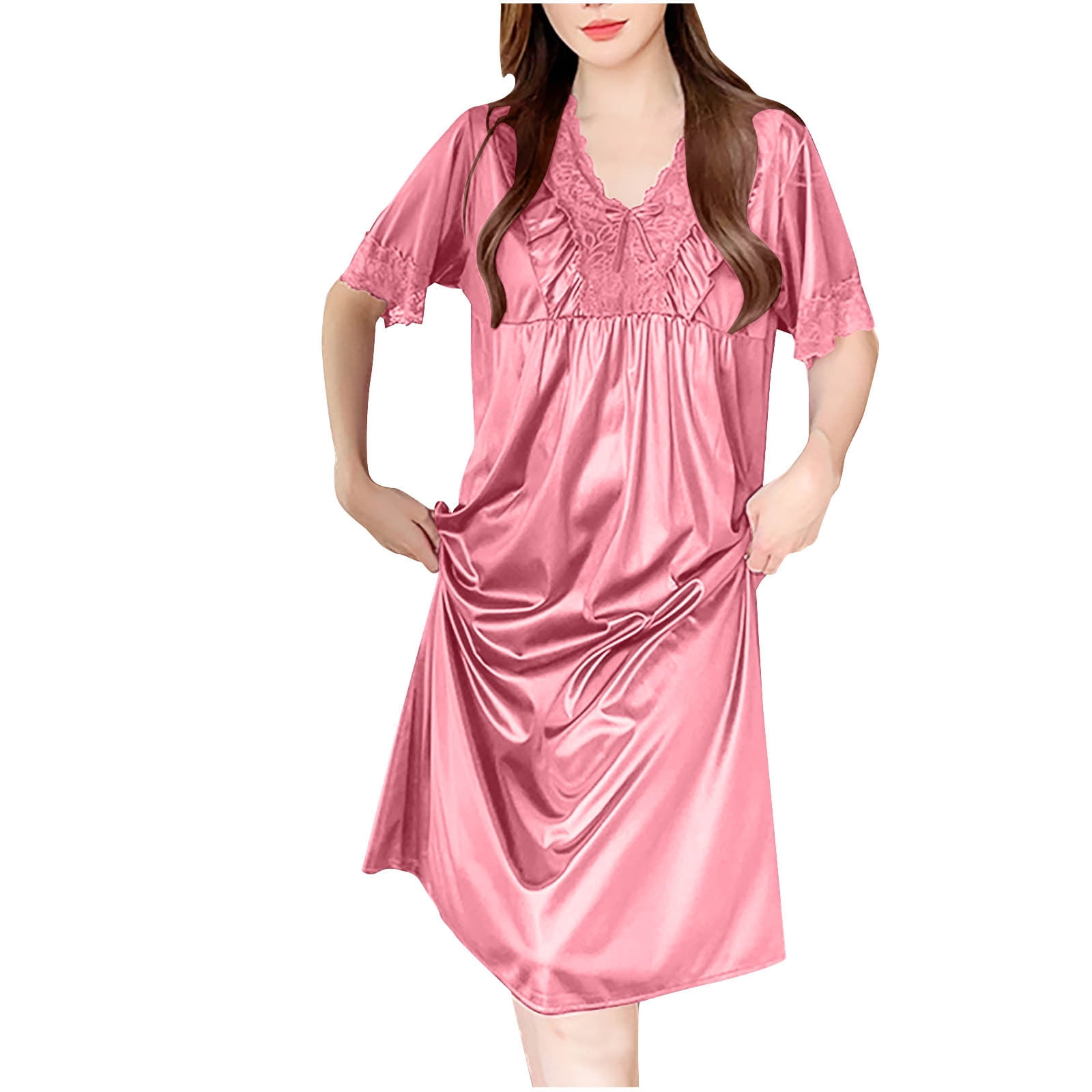 Click here for Ctreela Womens Satin Pajama Dress Silk Lace V Neck... prices