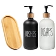 Raindrops Glass Shampoo Dispenser with Pump and Wood Tray for Stable ...