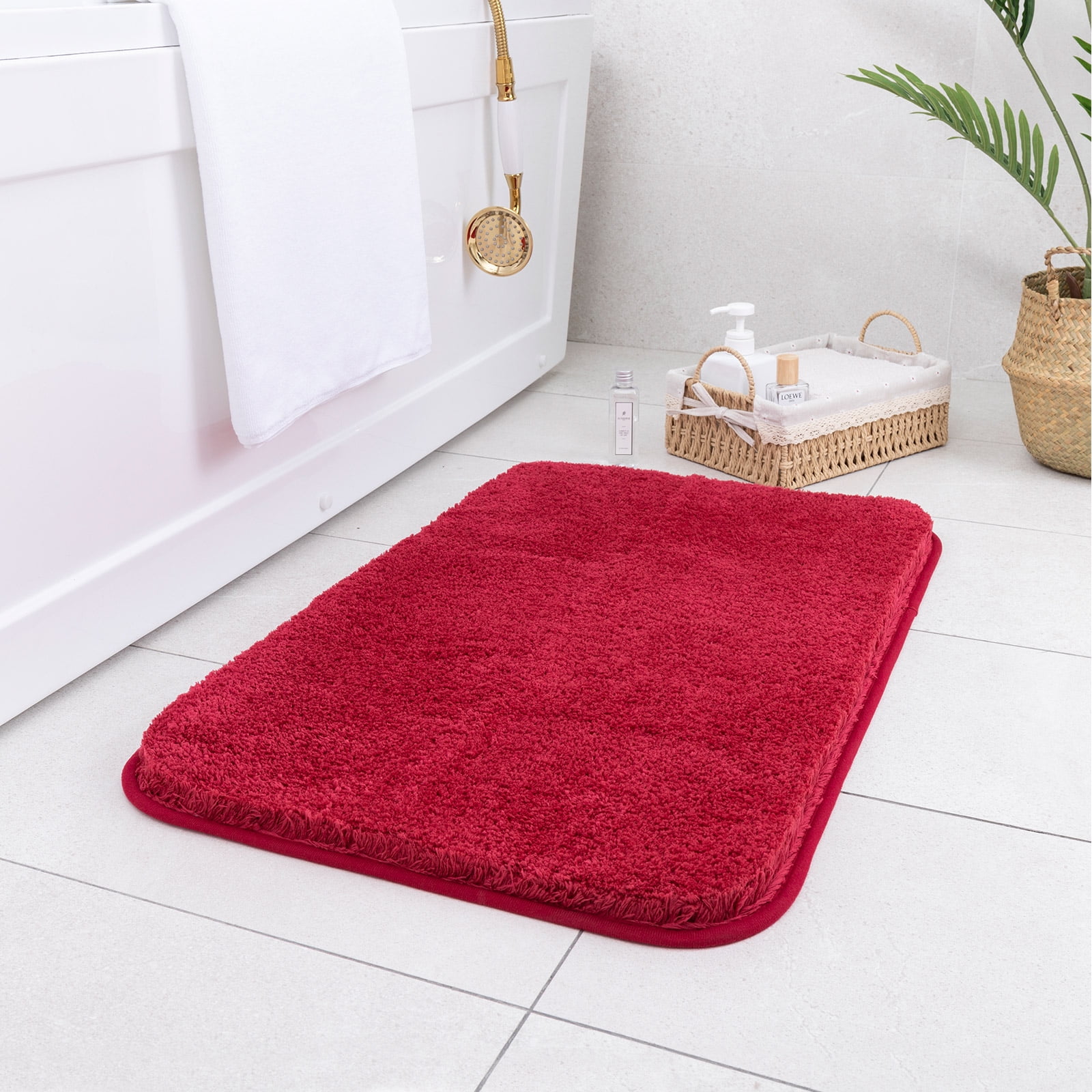 Carvapet Non-Slip Bath Mat Microfiber Soft Bathroom Mats, 20"x 32", Red ...