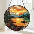 Canoe Lake Sunset Stained Glass Suncatcher Cabin Decor Nature Inspired ...