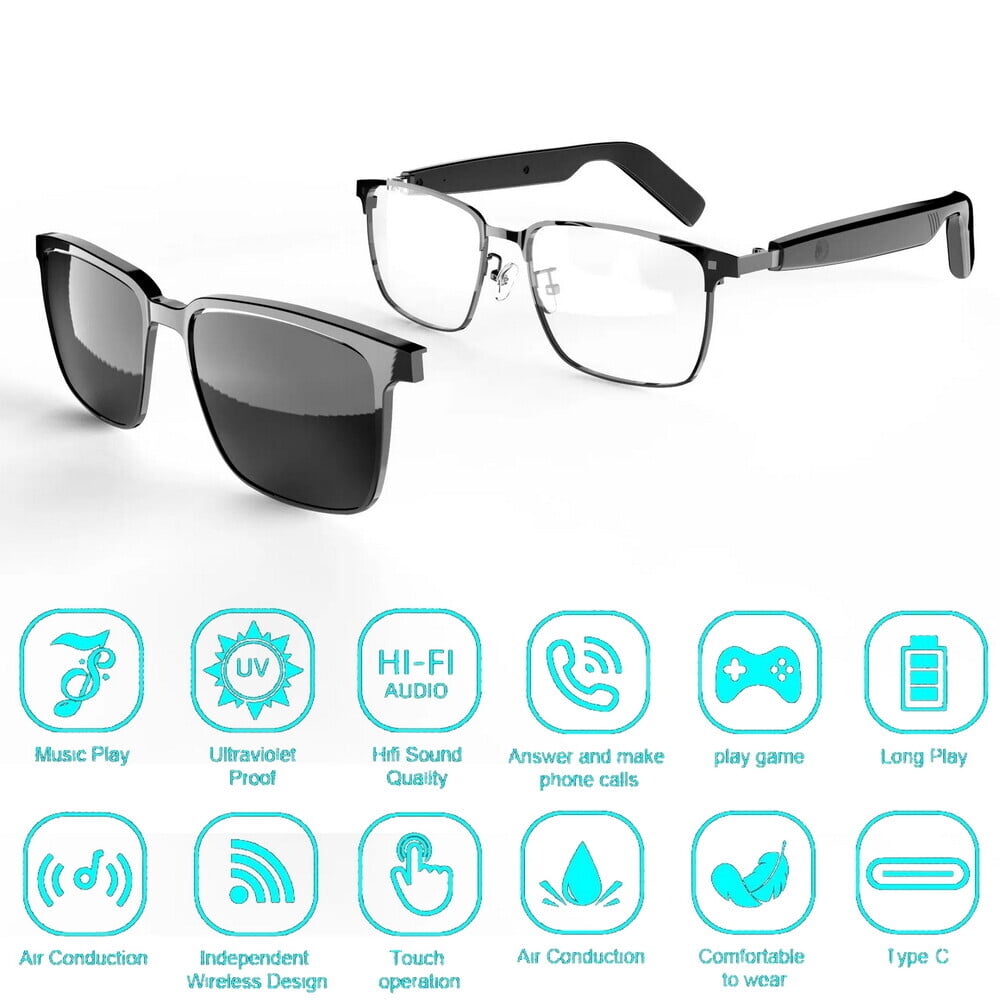 Yqmca Smart Glasses Bluetooth Audio Sunglasses Call & Music Headset Open Ear Headphone