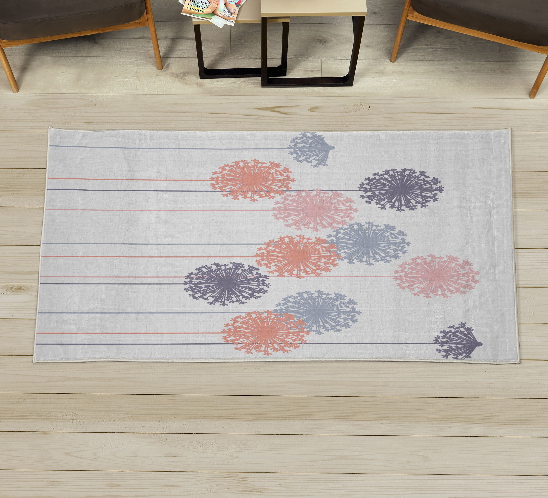 Dandelion Decorative Rug, Abstract Wildflower Silhouettes Botanical ...