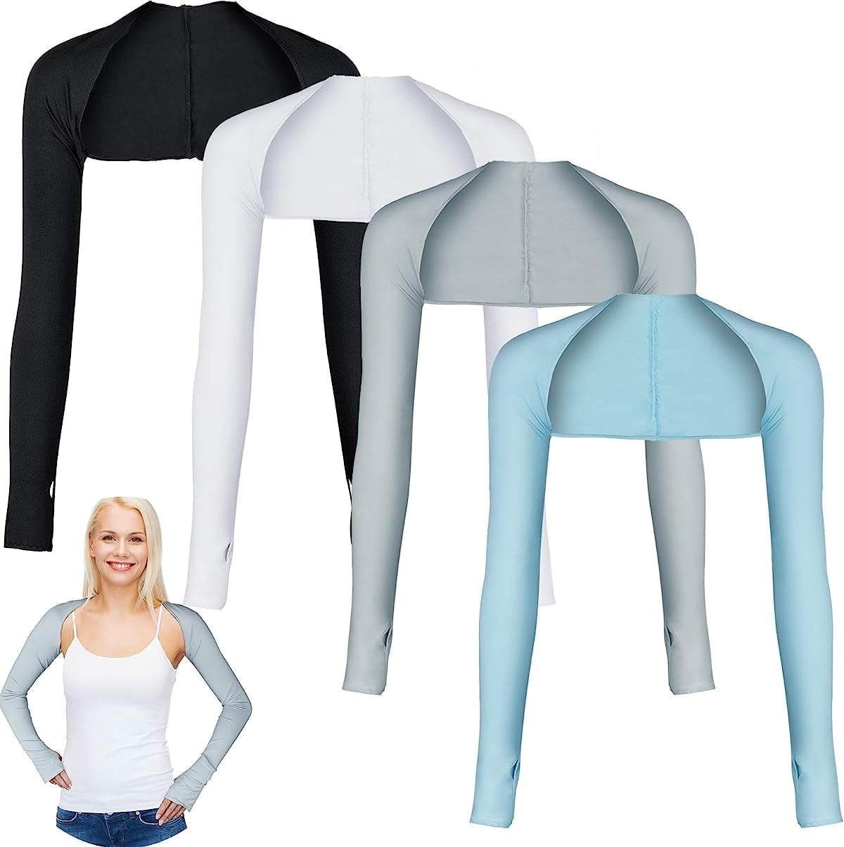 4PCS Cooling Shawl Arm Sleeves with Finger Hole Anti UV Arm Covers for ...