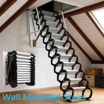 Telescoping Wall-Mounted Ladder (12 Steps) Handrails, Anti-Slip Design ...