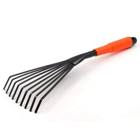 Mini Garden Rake 16" 9 Root Steel with Ergonomic Comfortable Rust ...