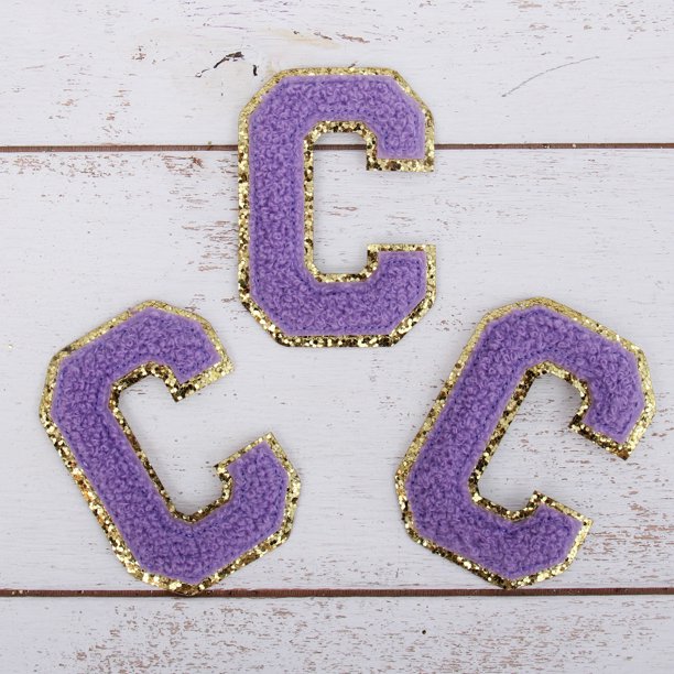 3 Pack Chenille Iron On Glitter Varsity Letter "C" Patches - Lavender ...