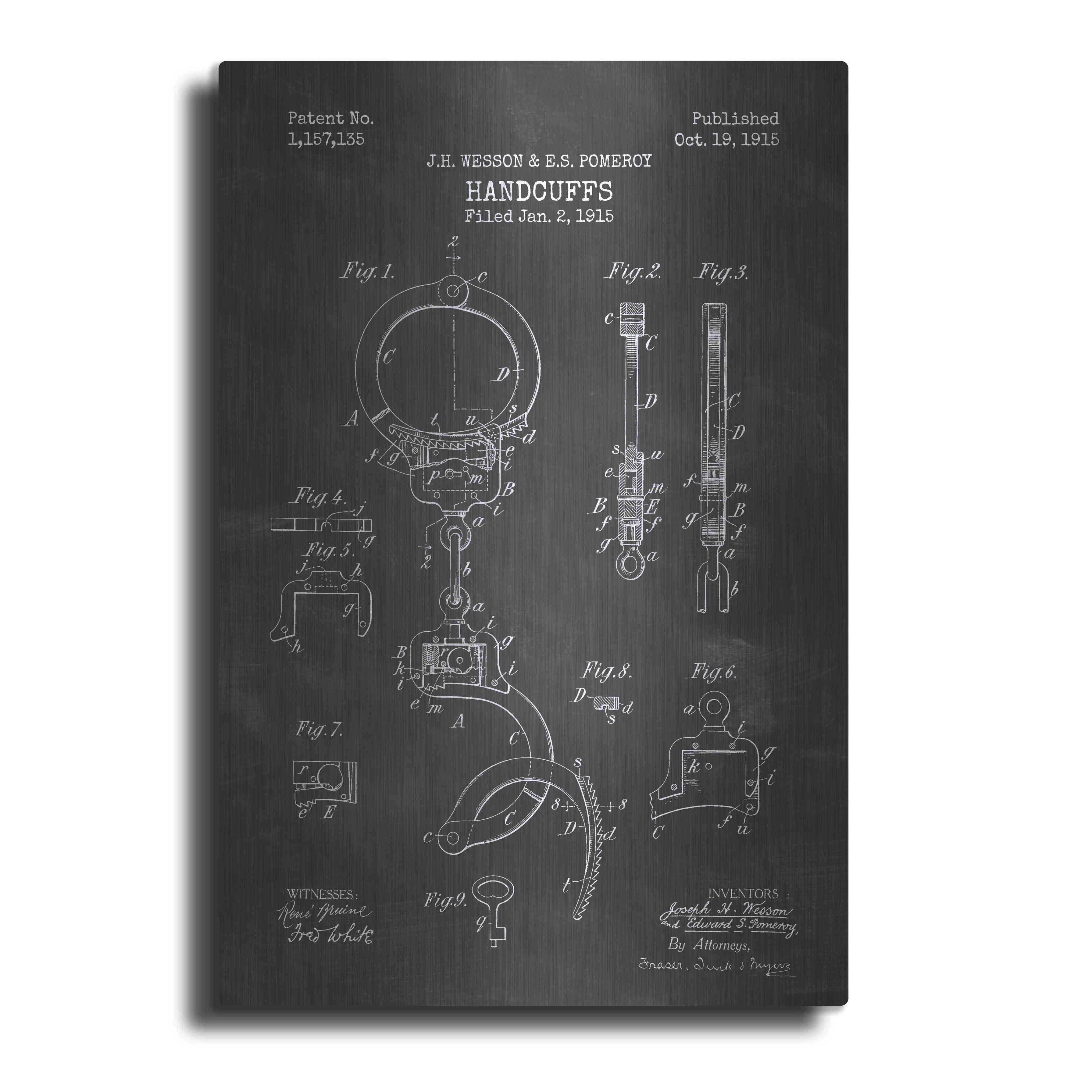 Luxe Metal Art 'Handcuffs Blueprint Patent Chalkboard' Metal Wall Art ...