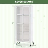 Costway Storage Cabinet with Wheels & 2 Translucent Doors Adjustable ...