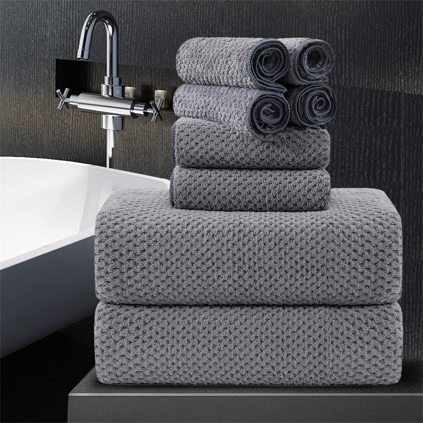 Jessy Home 8 Piece Towel Set Oversized Soft Cozy Towels 600 GSM Gray ...
