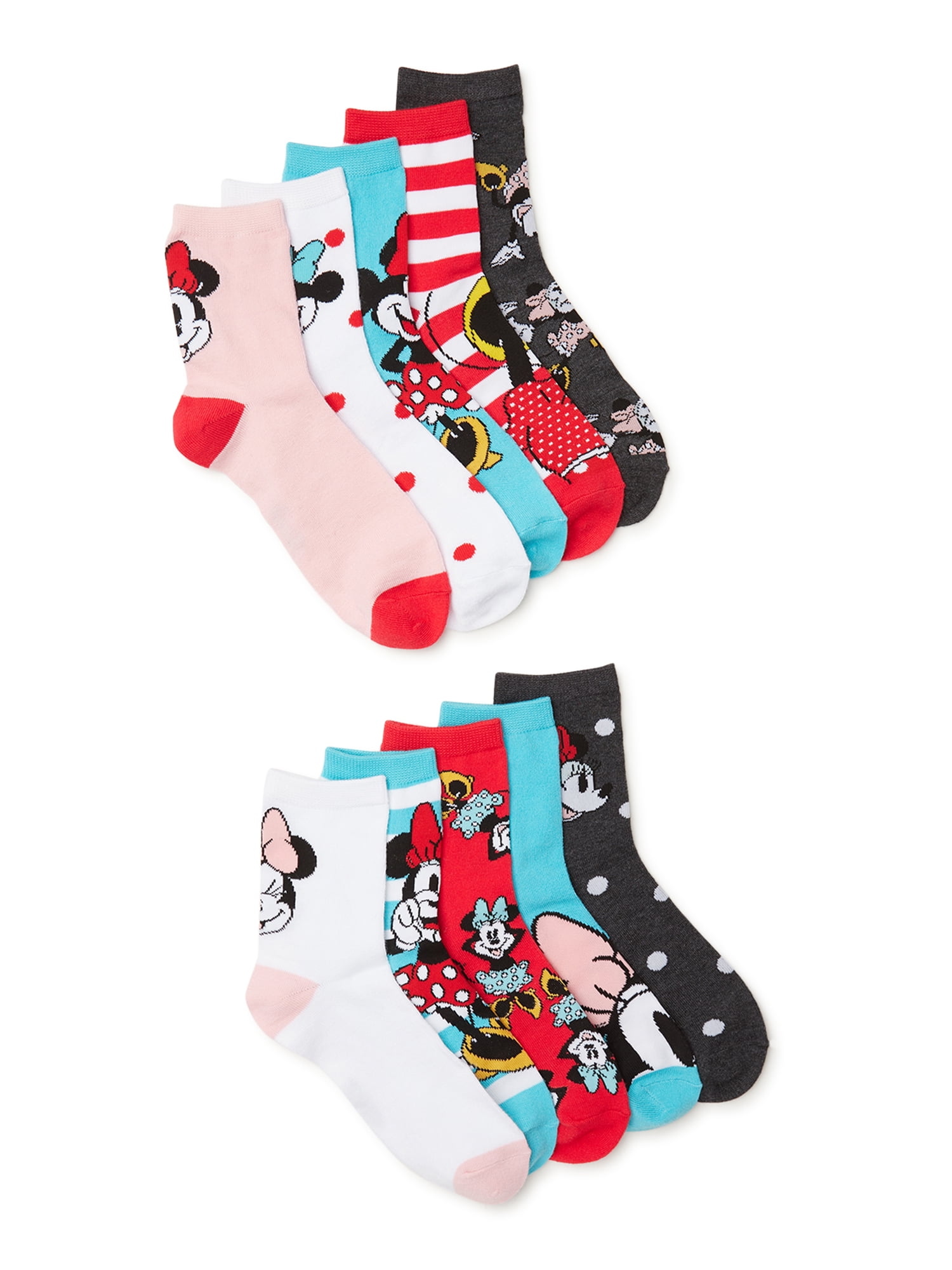 Disney Minnie Mouse Women's Crew Socks, 10-Pack, Shoe Sizes 4-10 ...