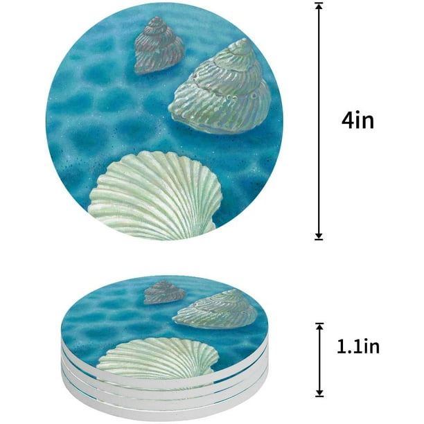 RYLABLUE Ocean Seashells Set of 8 Round Coaster for Drinks, Absorbent ...