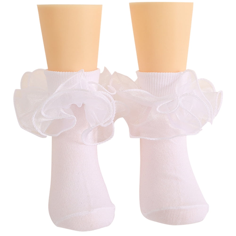 Popvcly Baby Girls Ruffle Socks Double Lace Frilly Dress Socks Kids ...