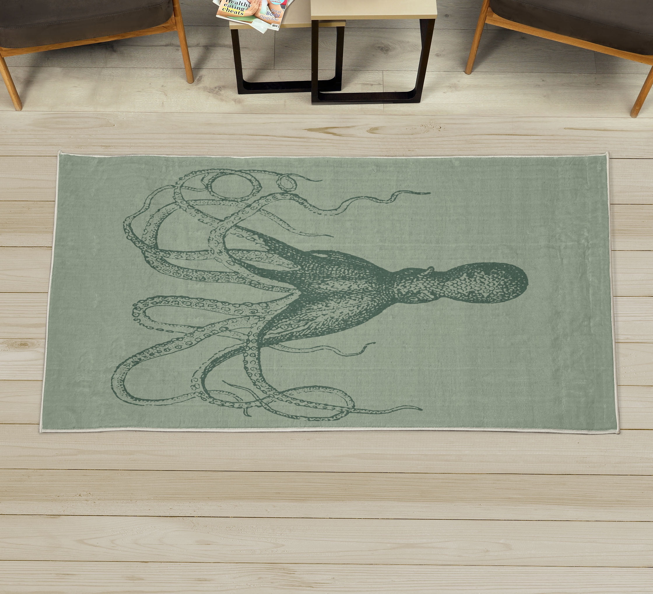 Octopus Decorative Rug, Monochrome Marine Animal Tentacles in Sketch ...