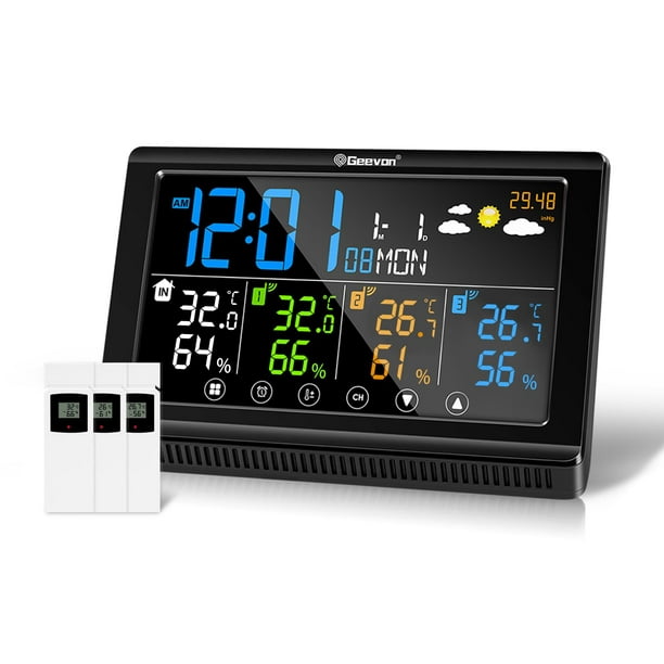 Geevon Weather Station Wireless Indoor Outdoor Thermometer 3 Sensors, Color Display Digital ...