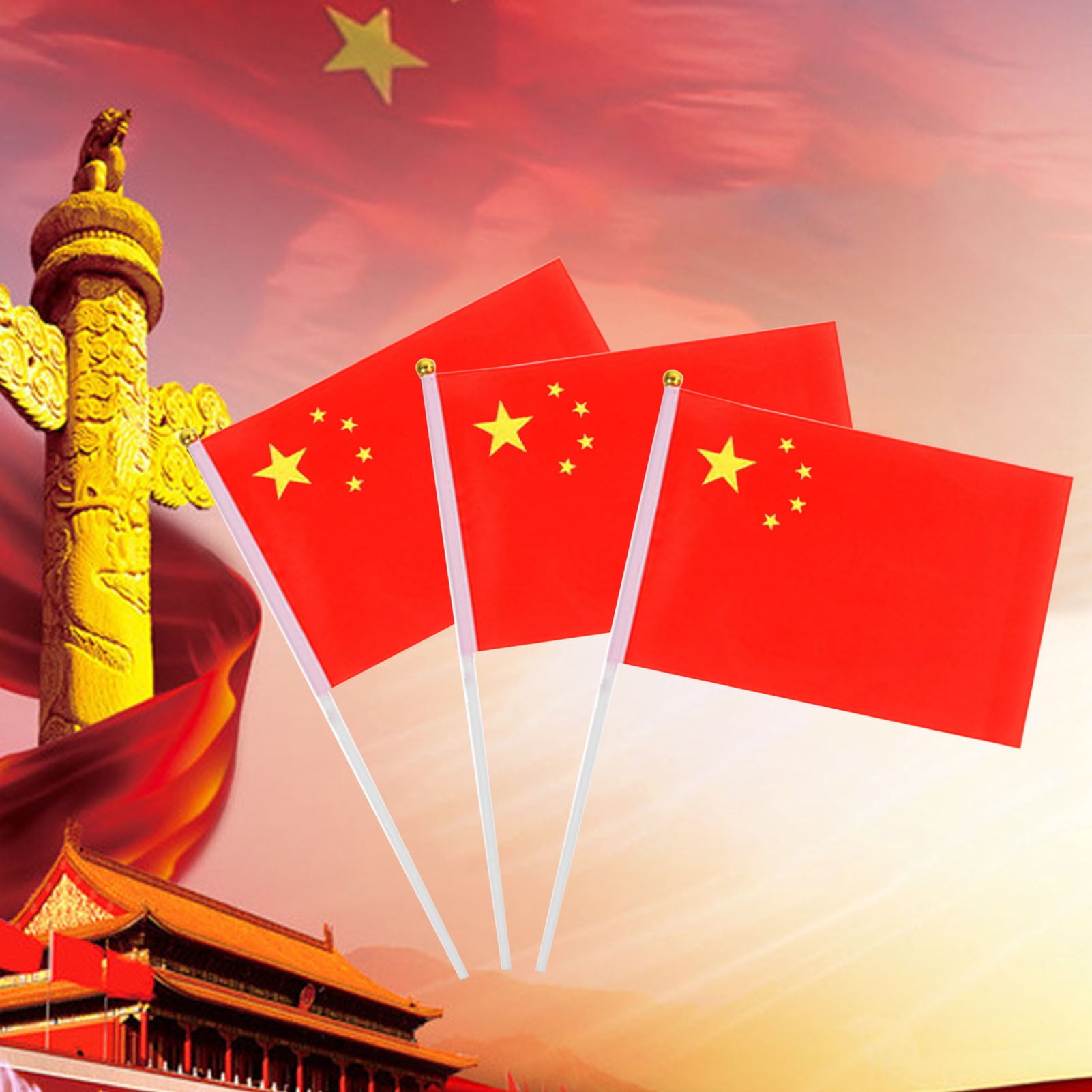 10Pcs China Hand Waving Flag - Two Sides Printed Red Polyester Classic ...