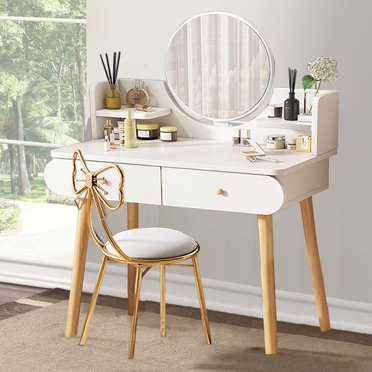 Polifurniture Harper Modern Bedroom Vanity Table with Lighted Mirror ...