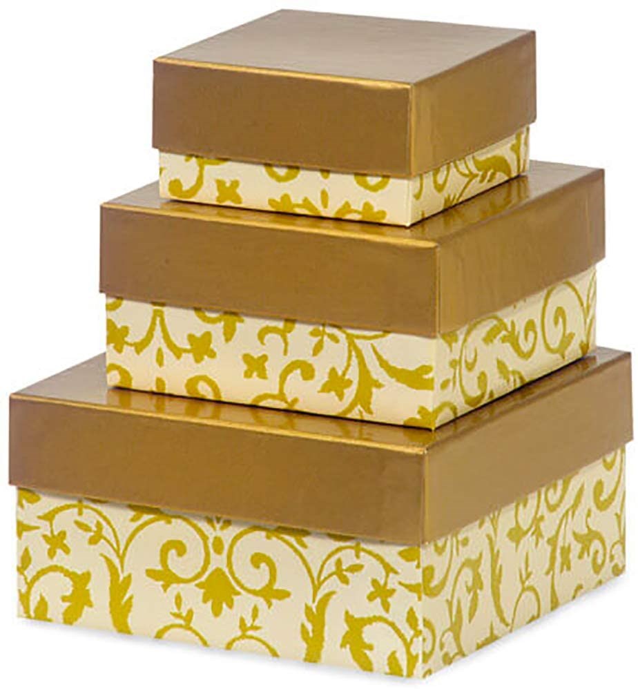 Made in USA Recycled Paper Kraft Nested Squared Boxes with Lids (Set of ...