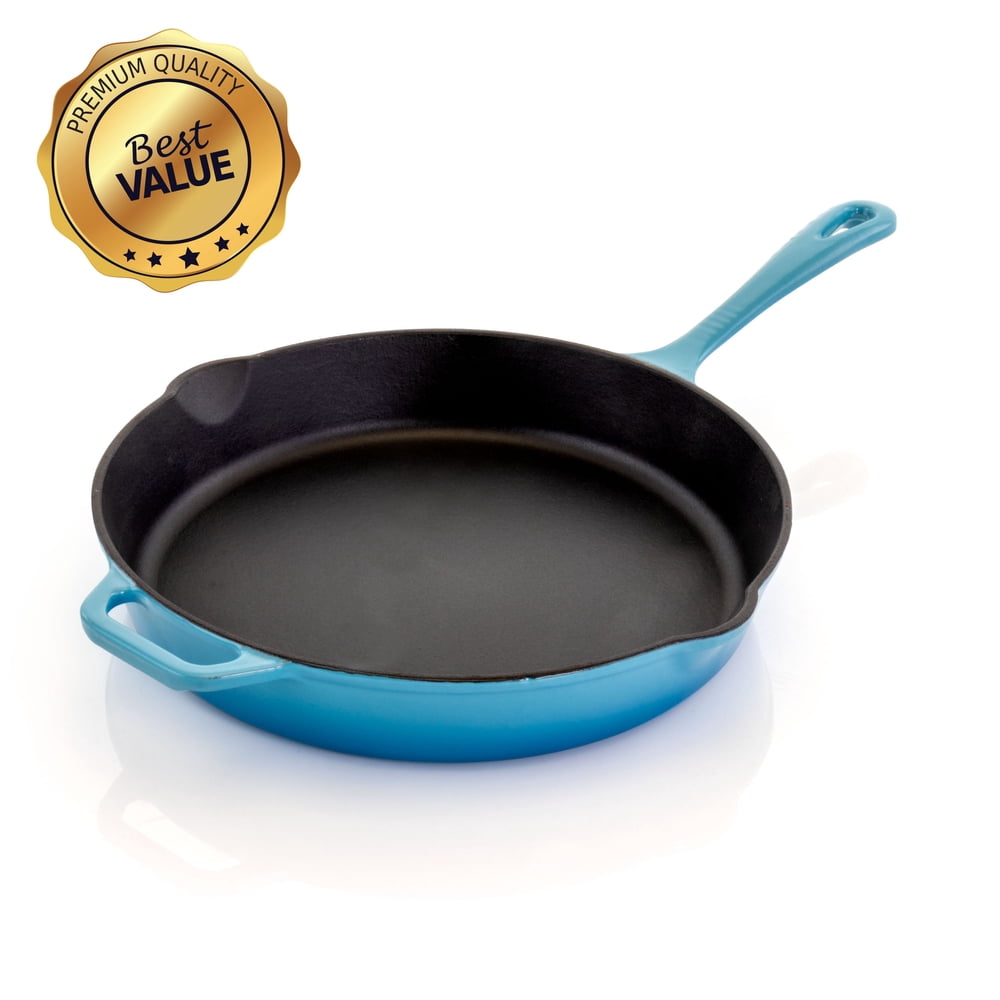 MegaChef 12 Inch Round Enamel Cast Iron Skillet in Blue - Walmart.com ...