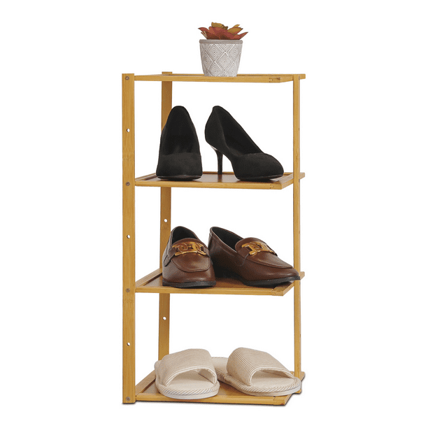MoNiBloom Bamboo 4 Tiers 4 Pairs Corner Shoes Rack, Storage Shelf ...