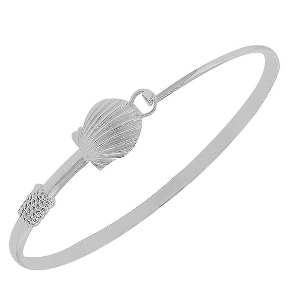 925 Sterling Silver Sea Shell Seashell Charm Classic Bangle Bracelet ...