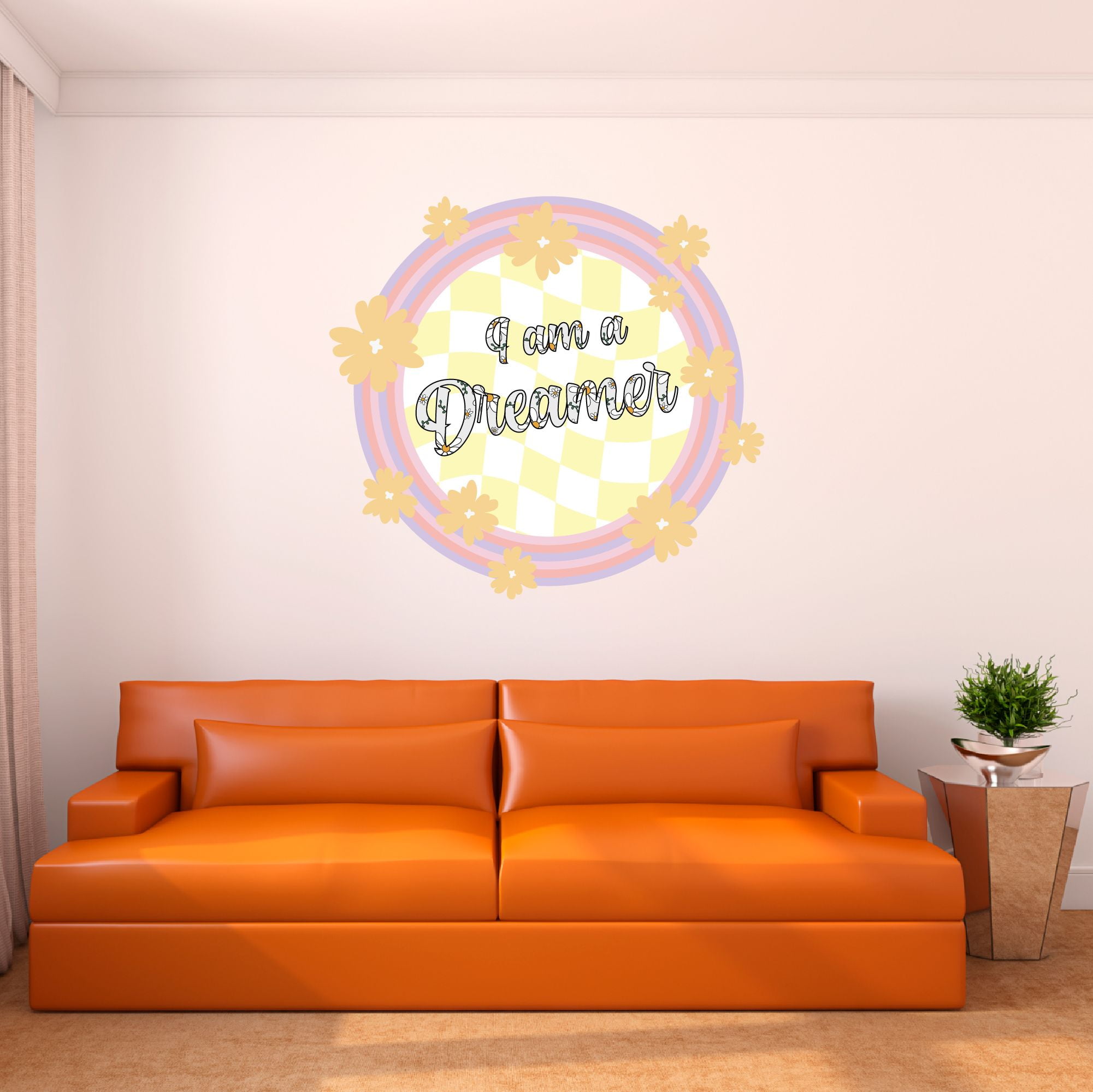 Danish Pastel Wall Decal Pastel Floral Frame with Checkered Background ...