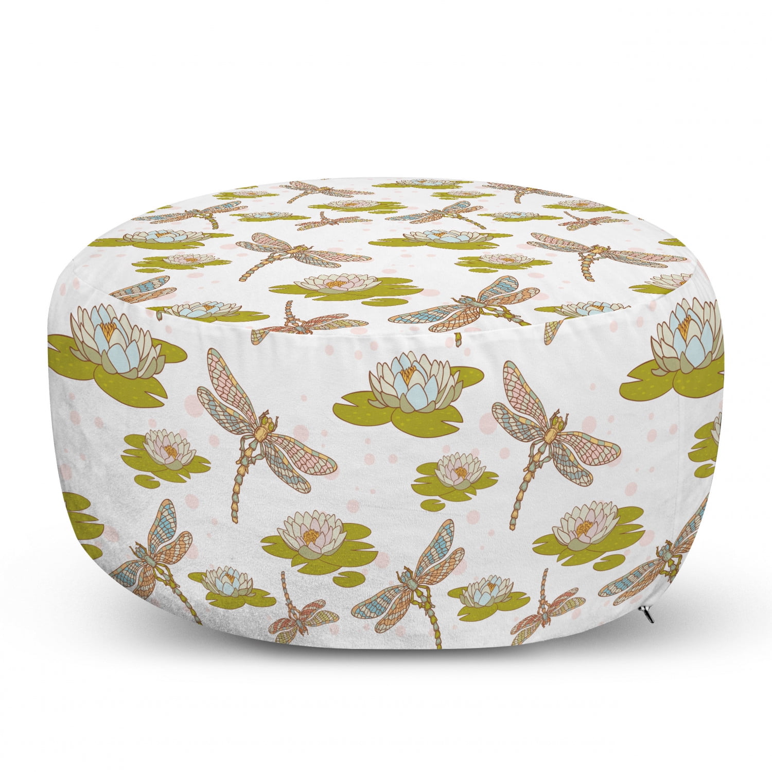 Dragonfly Pouf Cover with Zipper, Lotus Flower with Symbolic Yoga ...