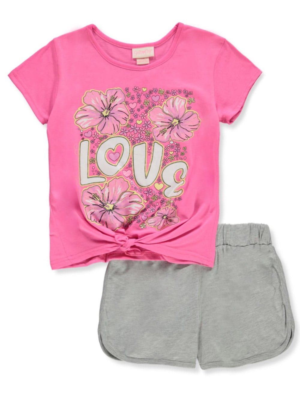 Girls Pink Girls 2 Piece Love Shorts Set Outfit Hot Pink 14 16 Big Girls