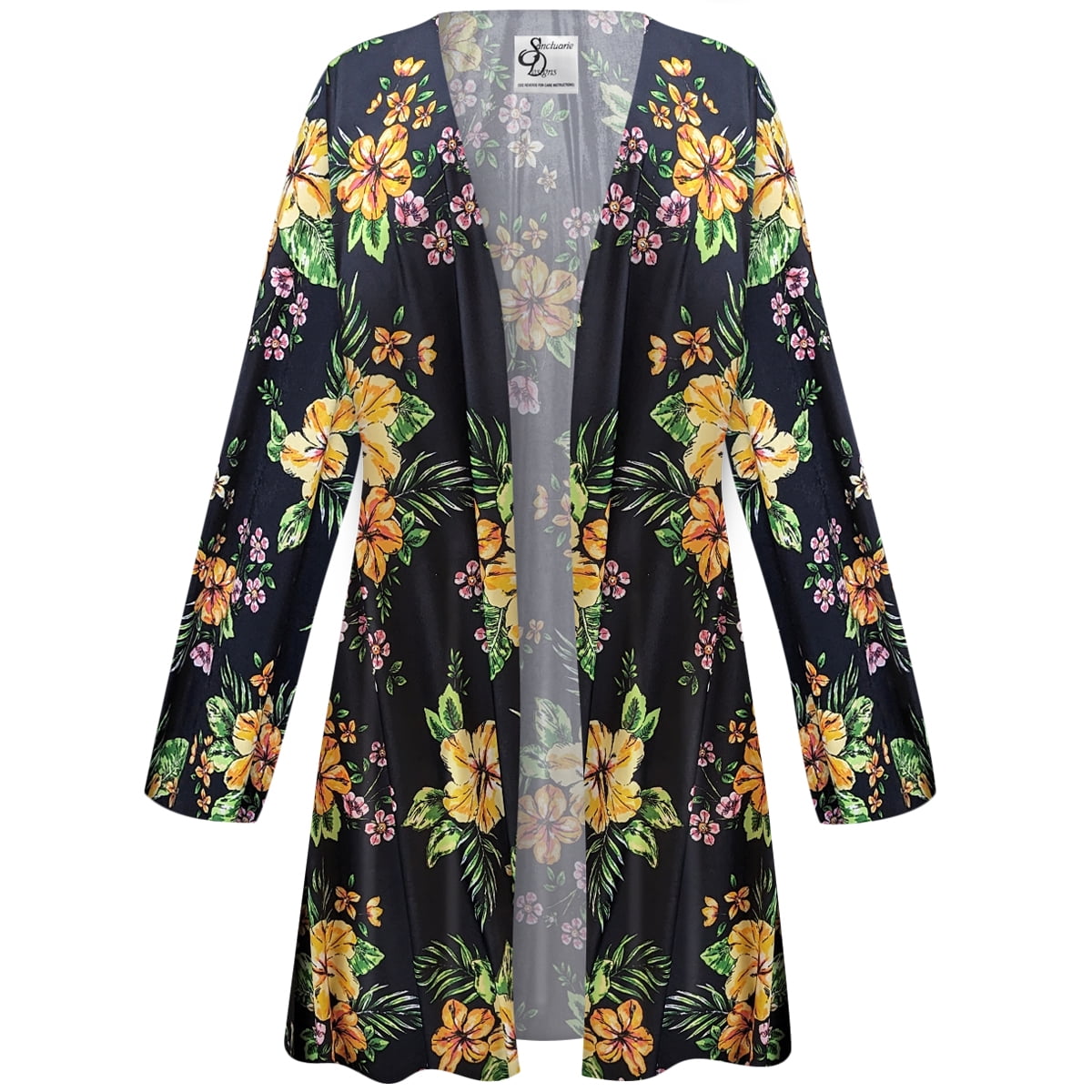 Women's Plus size 5x Tall Maxi Cardigan Straight Black Floral Slinky ...