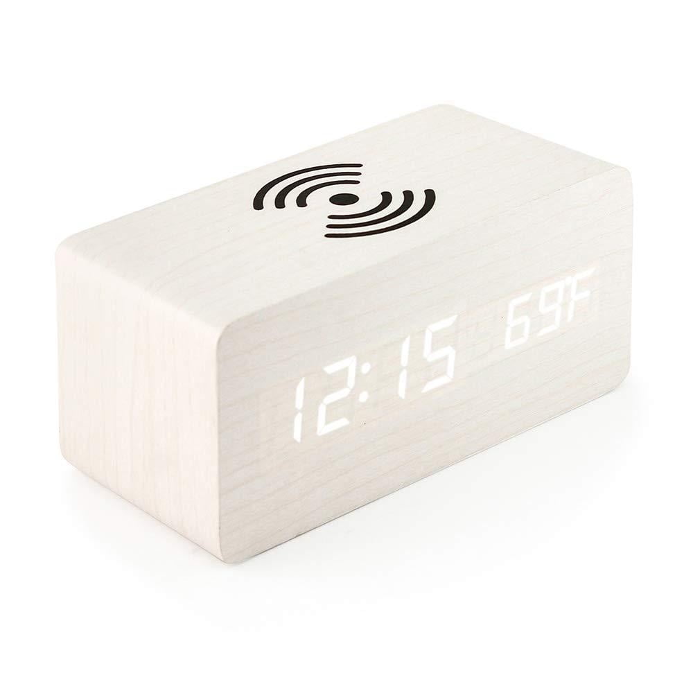 Wooden Digital Alarm Clock , Fast Wireless Charger Station , Sleep ...