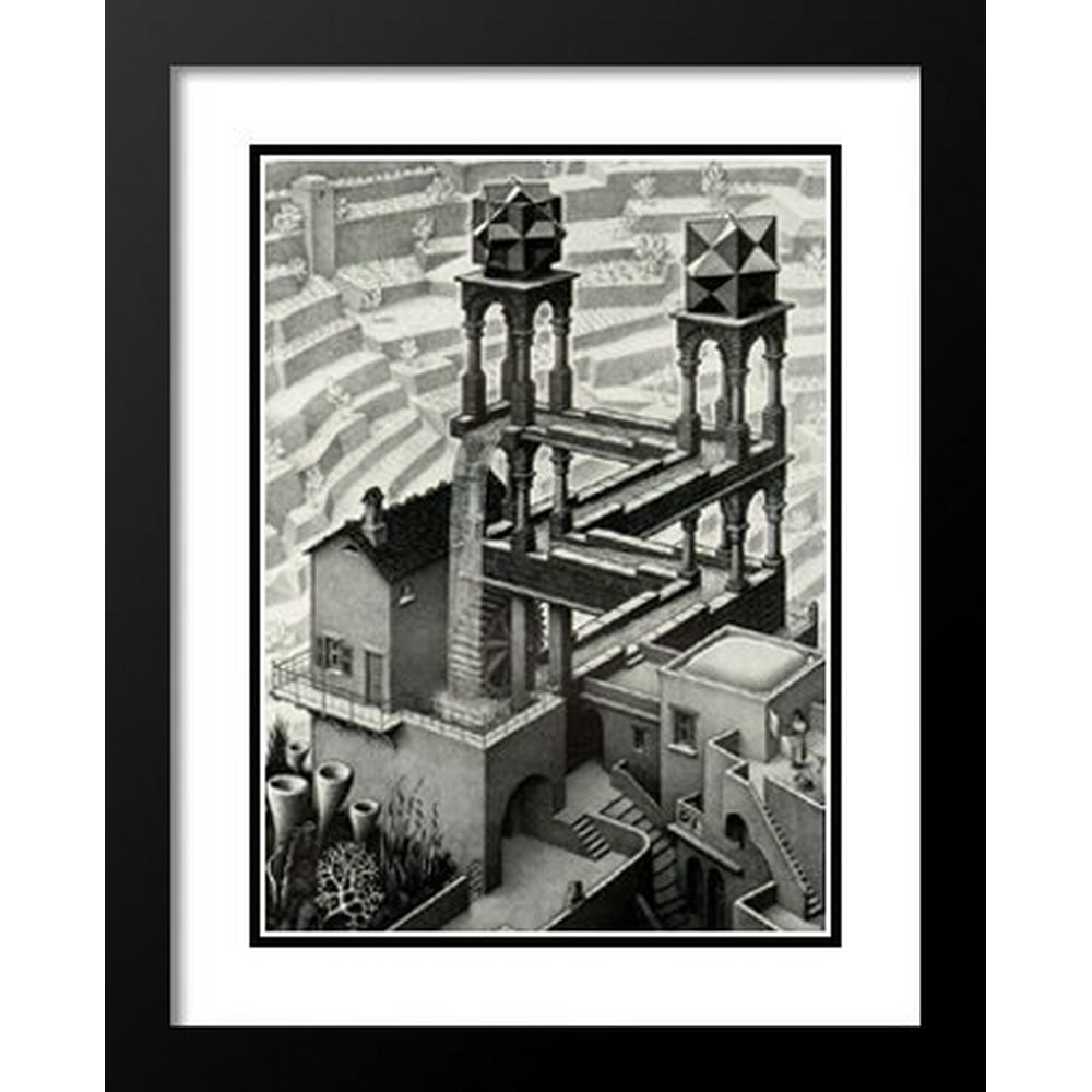 The Waterfall 25x29 Framed and Double Matted Art Print by M.C. Escher ...