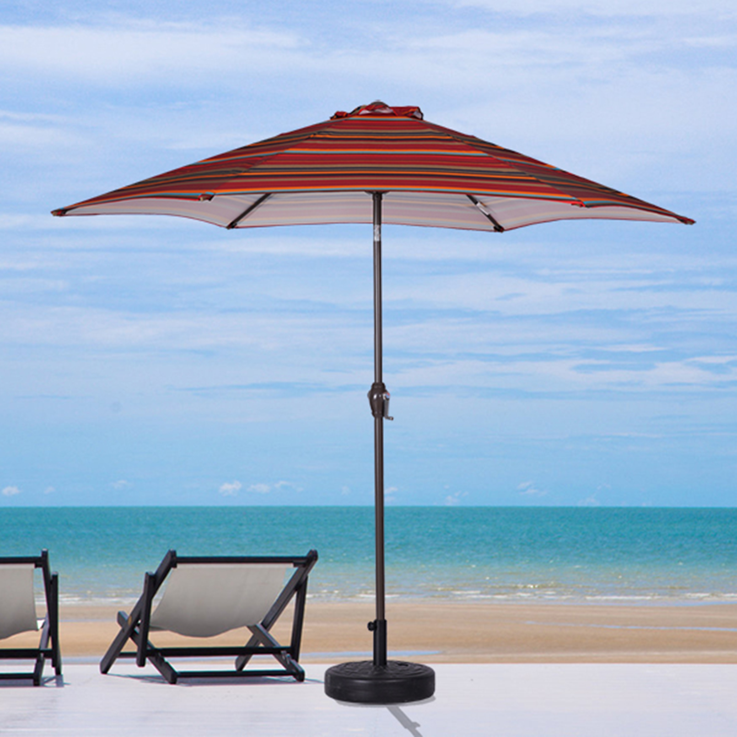 9 ft Patio Umbrellas with Tilt And Crank,Red Striped - Walmart.com