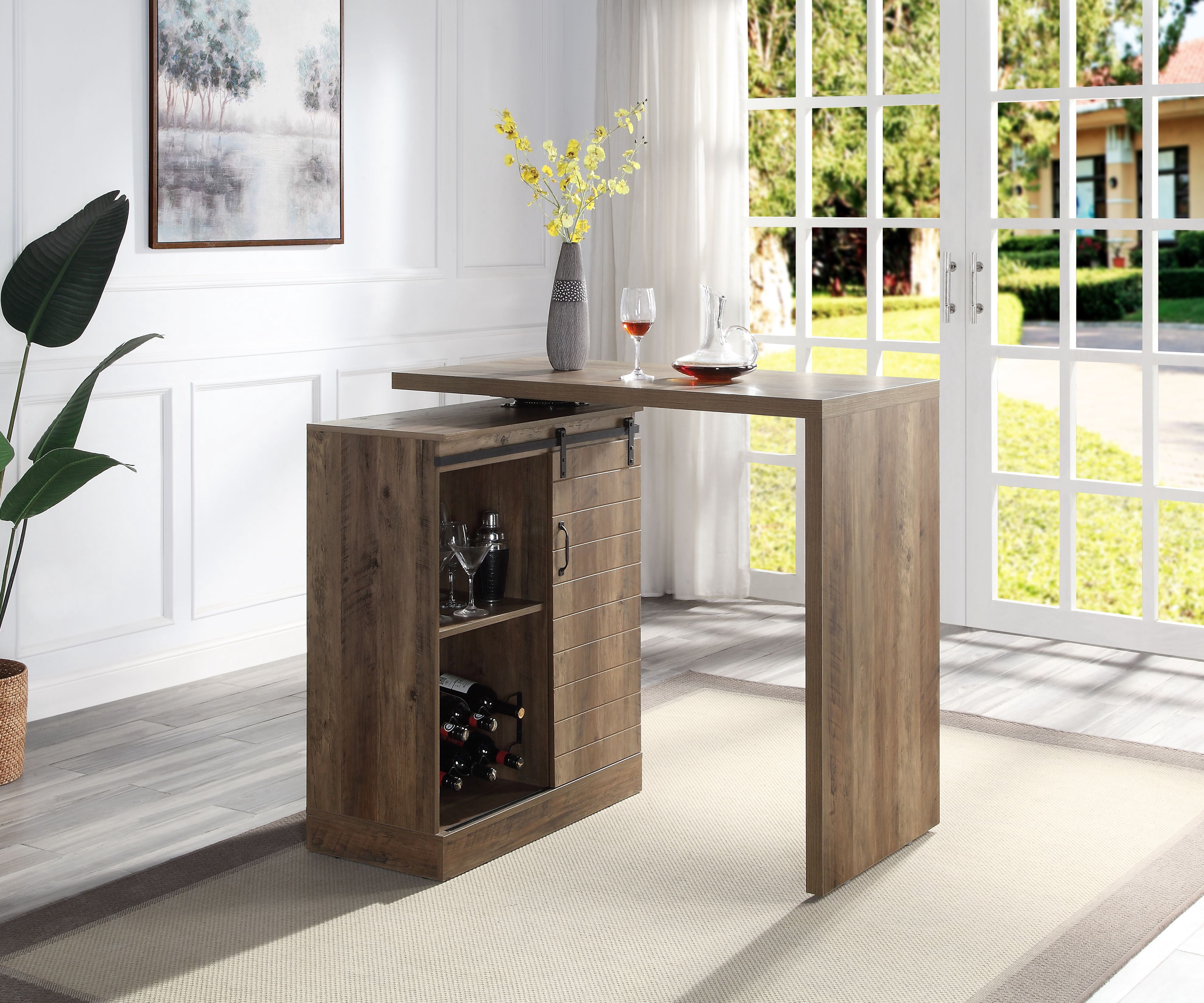 ACME Quillon Bar Table, Rustic Oak Finish DN00153 - Walmart.com