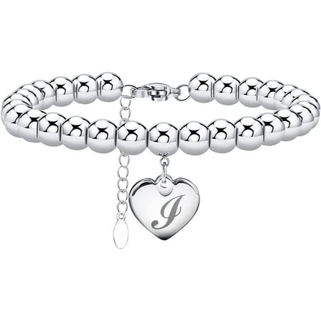 Initial Bracelet for Girl Stainless Steel 26 Letters A to Z Heart Tag ...