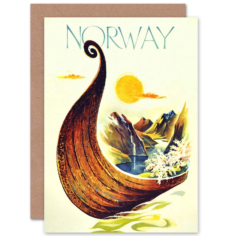 Travel Norway Scandinavia Viking Boat River Greetings Card Plus ...