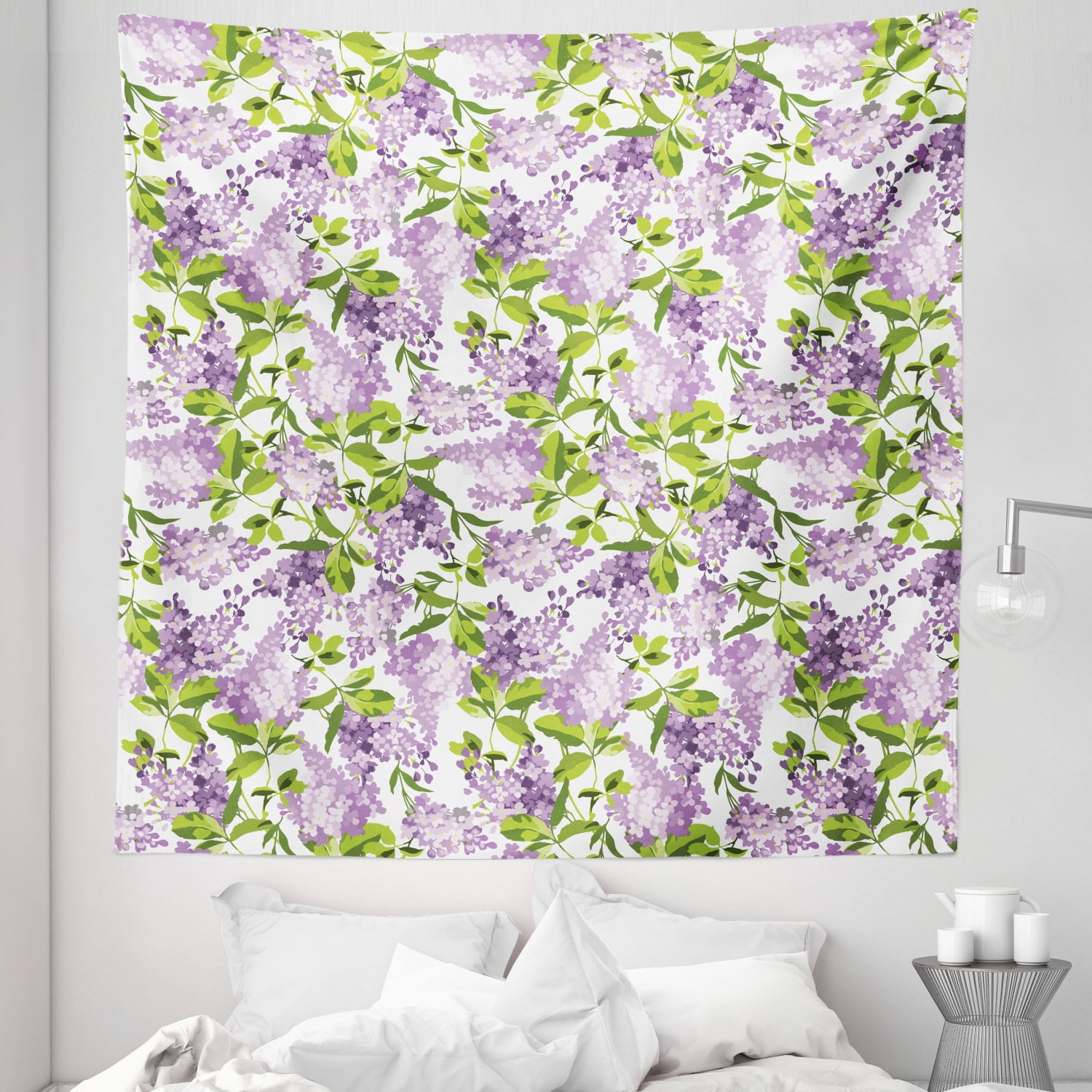 Botanical Tapestry, Lilac Flowers Field Cherry Blossom Style Shabby ...