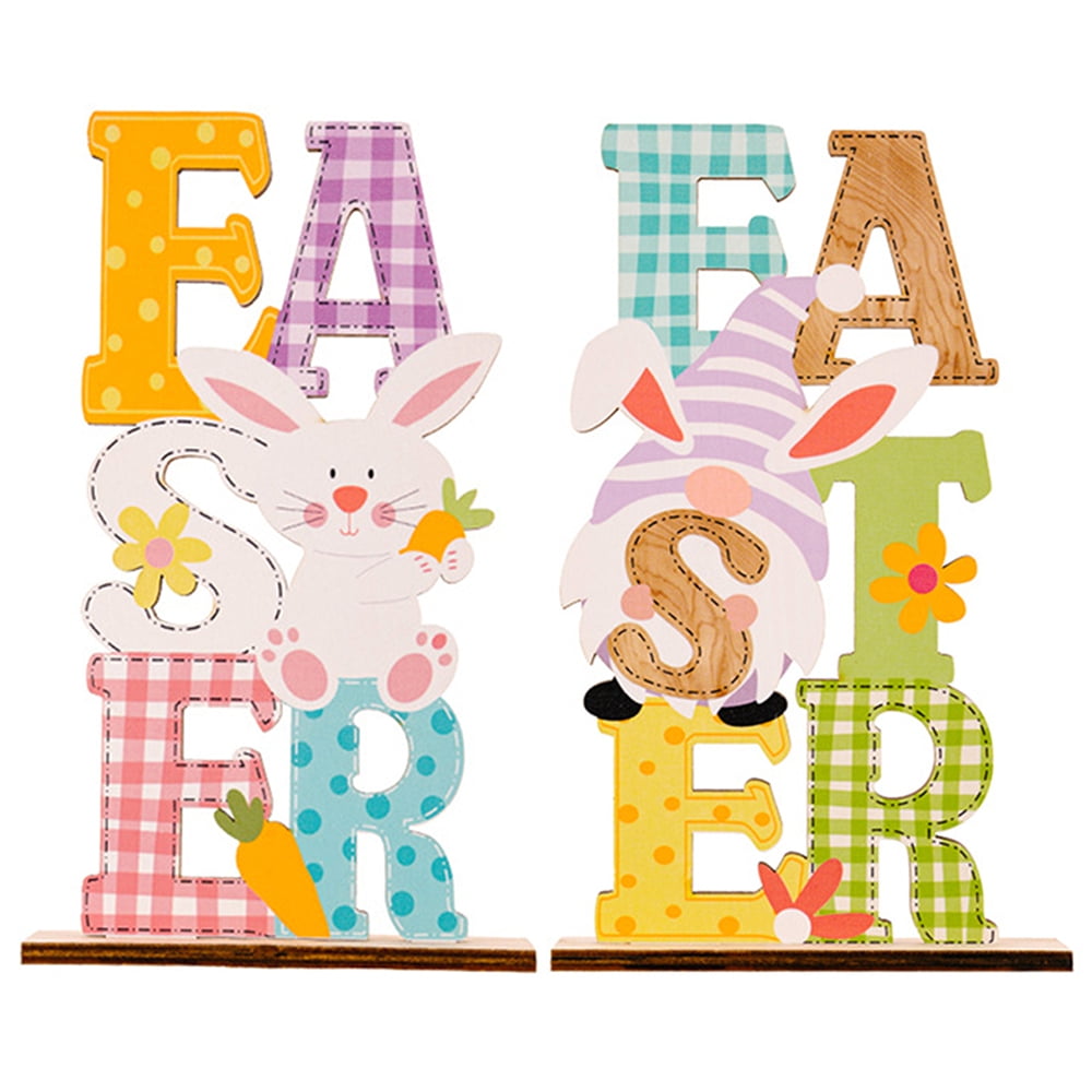 Xmarks 2 Pcs Easter Wooden Signs, Wooden Bunny Gnomes Decorations ...