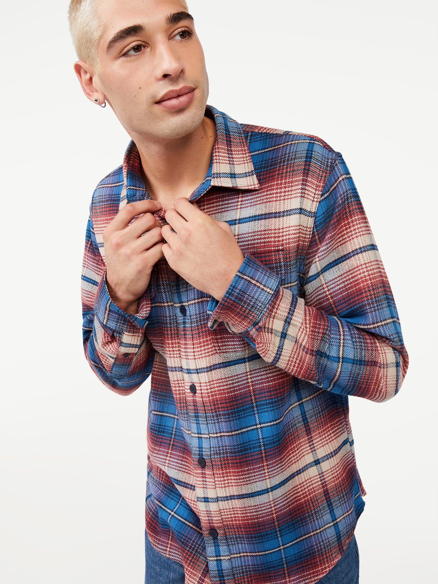 Free Assembly Men's Two-Pocket Flannel Shirt - Walmart.com