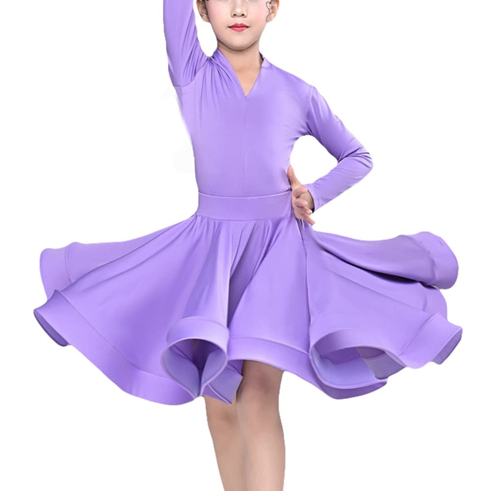 YM YOUMU Girls Latin Dance Dress Long Sleeve Dancewear for Ballroom ...
