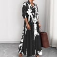 AURA Printed Long Dress Stand Up Collar Long Sleeve Work Commuting Fall ...