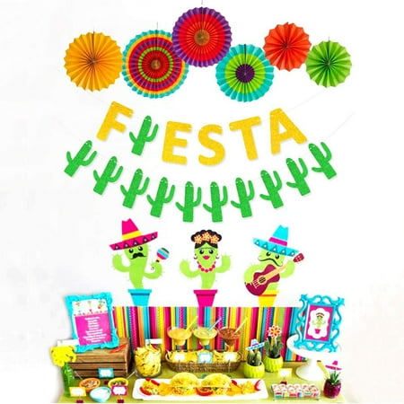 Fiesta Banner Cacti Garlands Colorful Paper Fans Cinco De Mayo Party ...