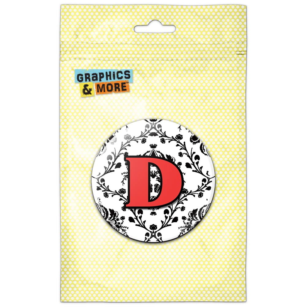 Letter D Initial Damask Elegant Red Black Refrigerator Button Magnet ...