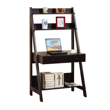 Contemporary Style Ladder Desk with 3 Open Shelves, Dark Brown ...