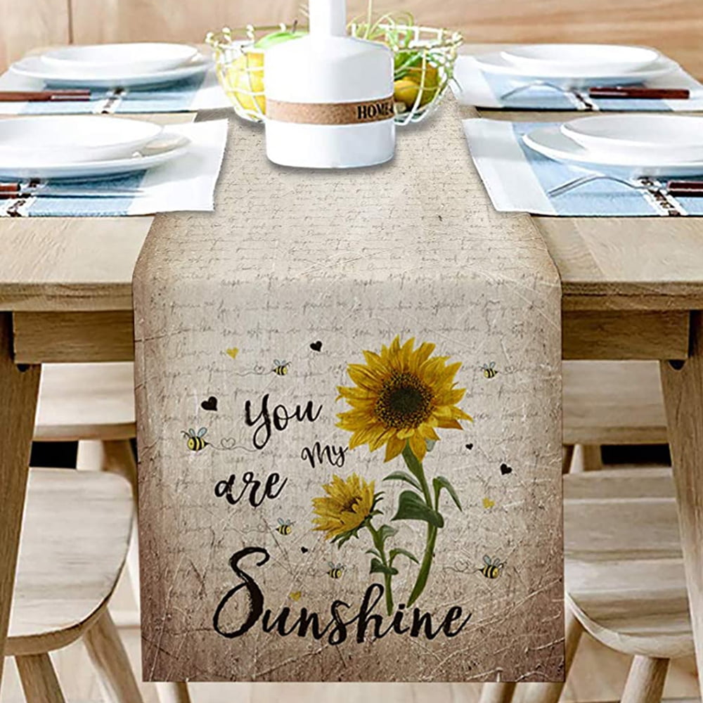 Cotton Linen Table Runner, Yellow Sunflower Table Runner 70 inches Long ...