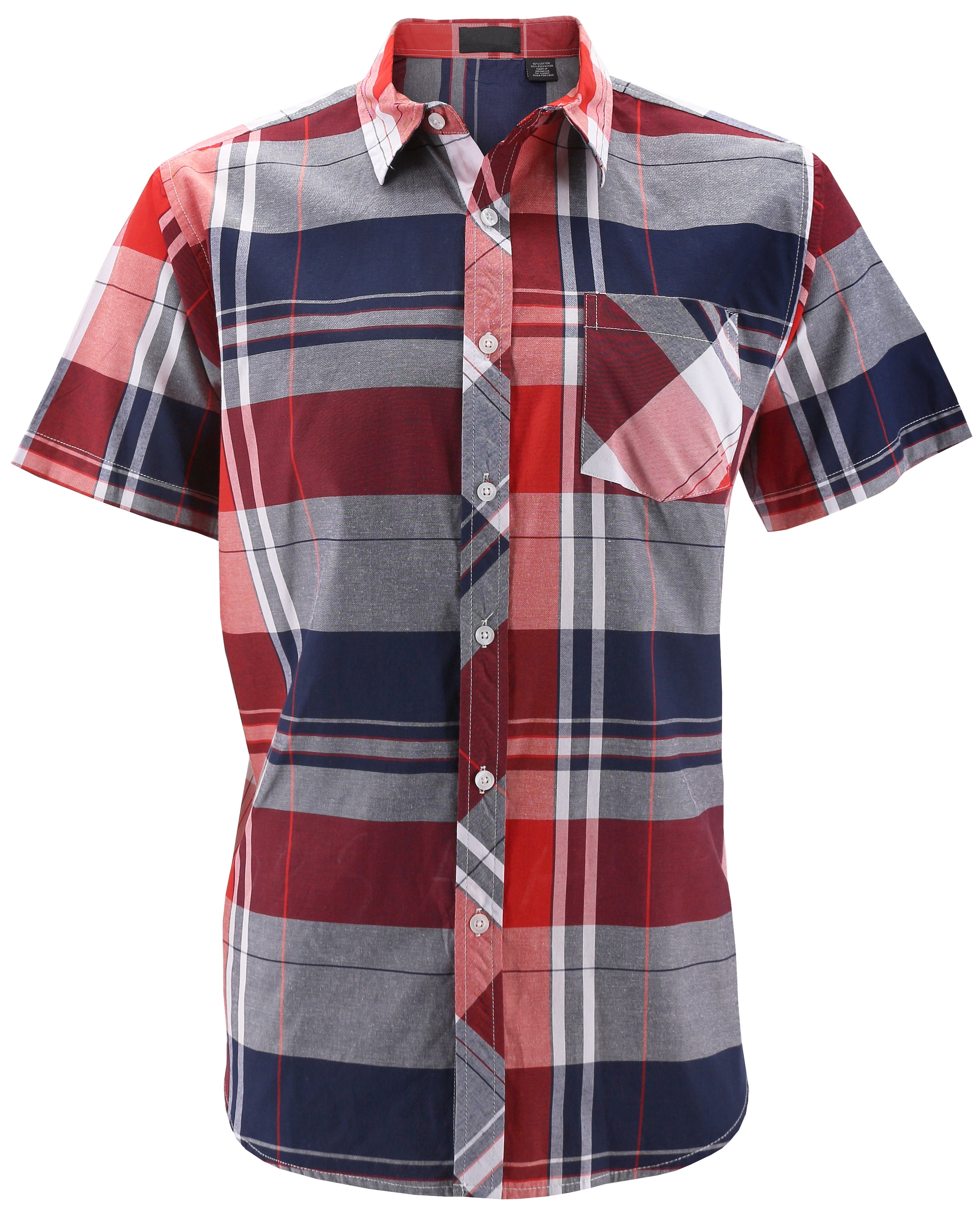 Mens Plaid Checkered Button Down Casual Short Sleeve Regular Fit Dress