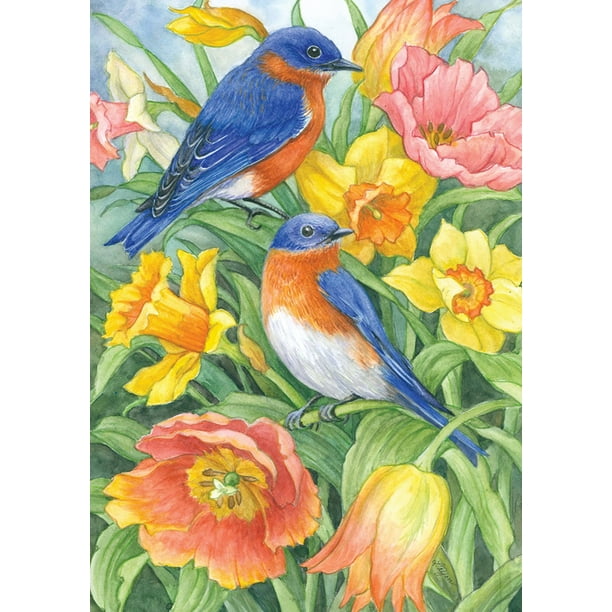 Toland Home Garden Eastern Bluebirds Bird Spring Flag Double Sided ...