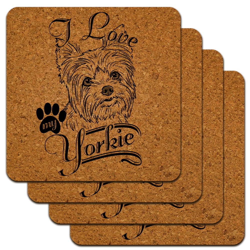 I Love My Yorkie Yorkshire Terrier Low Profile Novelty Cork Coaster Set ...