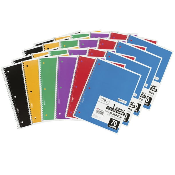 Mead Spiral Bound Notebook College Rule 1 Subject Assorted Colors