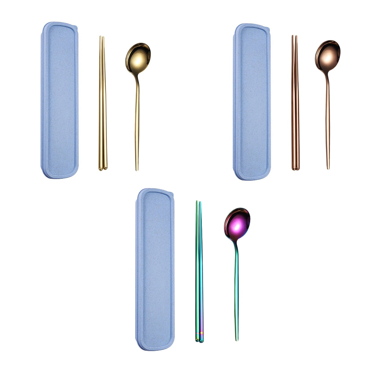 Spoon and Chopsticks 3 Set, Reusable Long handle Chopstick Spoon Set ...